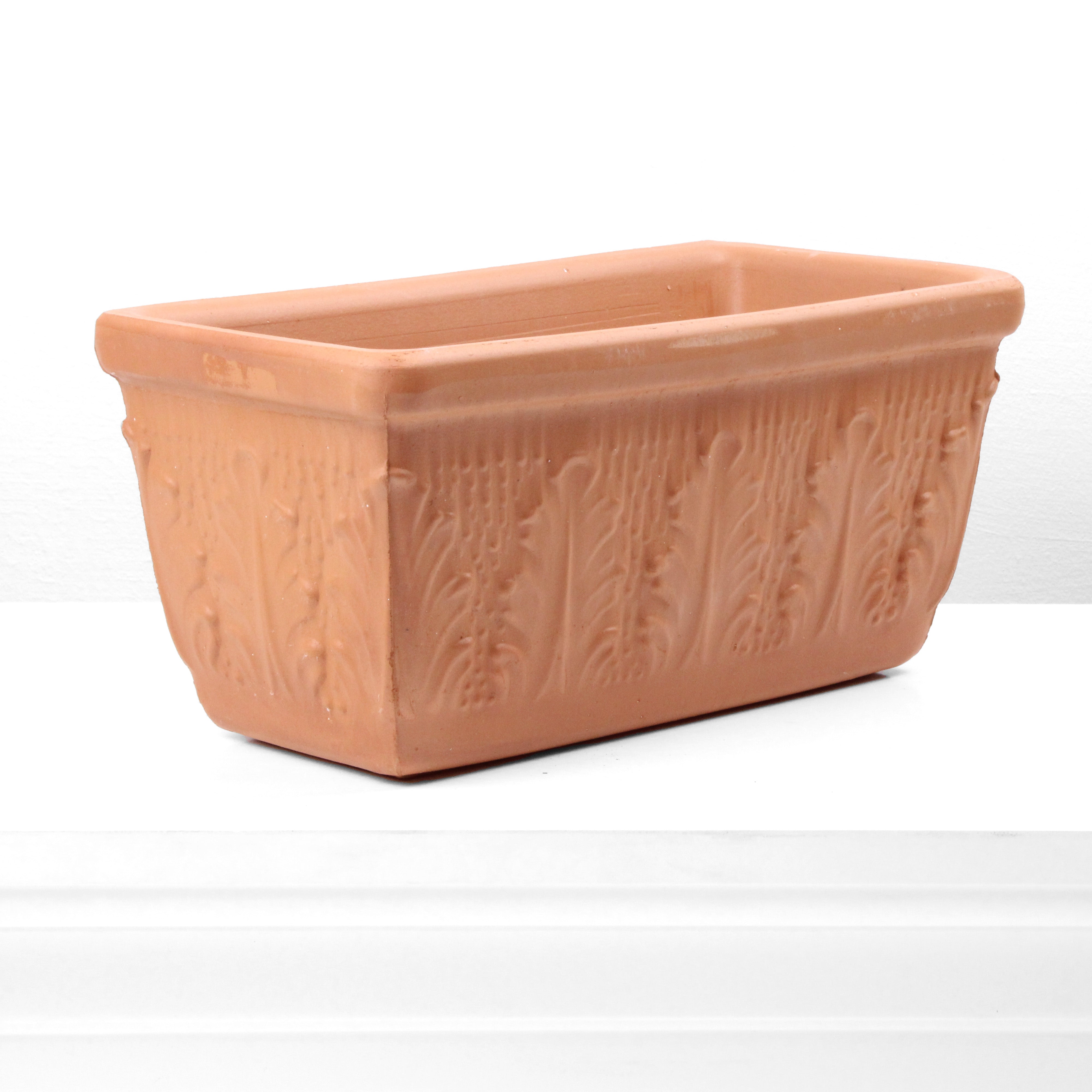 Maceta Rectangular Mediana Barro Motivos Florales Deco jardín naranja ...